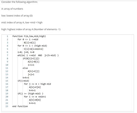 Solved Consider The Following Algorithm A Array Of Numbers