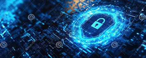 Digital Security Shield With Lock Symbol On Futuristic Technology Background Copy Space For