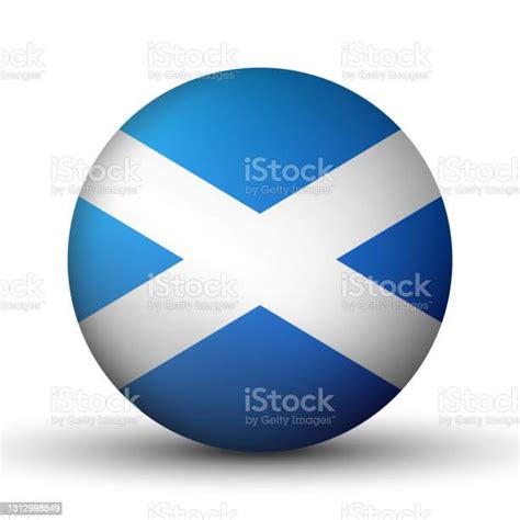 스코틀랜드의 국기와 유리 빛 공 둥근 구 템플릿 아이콘 스코틀랜드 국가 상징 흰색 배경에 강조 표시된 광택 사실적 공 3d 추상 벡터 일러스트레이션 큰 거품 3차원 형태에
