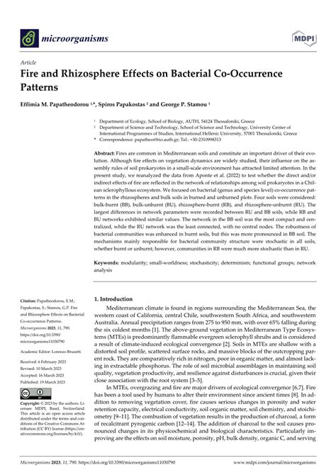 Pdf Fire And Rhizosphere Effects On Bacterial Co Occurrence Patterns