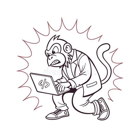 Monkey Coding In Hurt Condition Art Stock Illustration Illustration