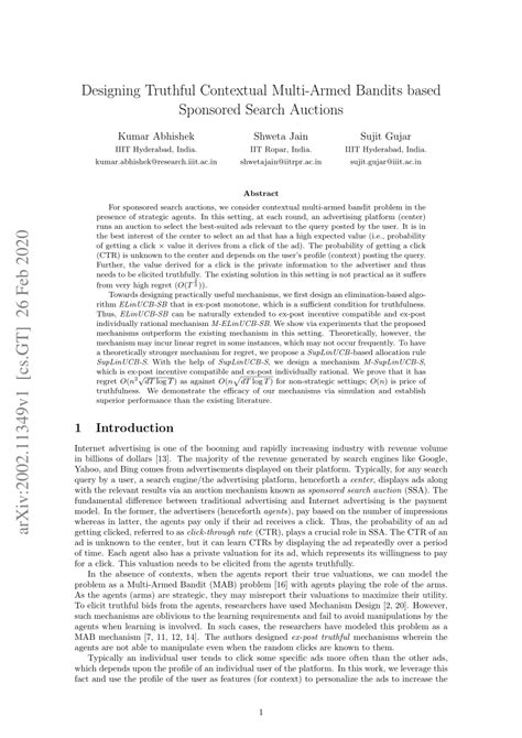 pdf designing truthful contextual multi armed bandits based sponsored