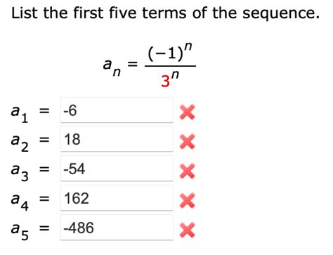 Solved List The First Five Terms Of The Sequence An3n−1n