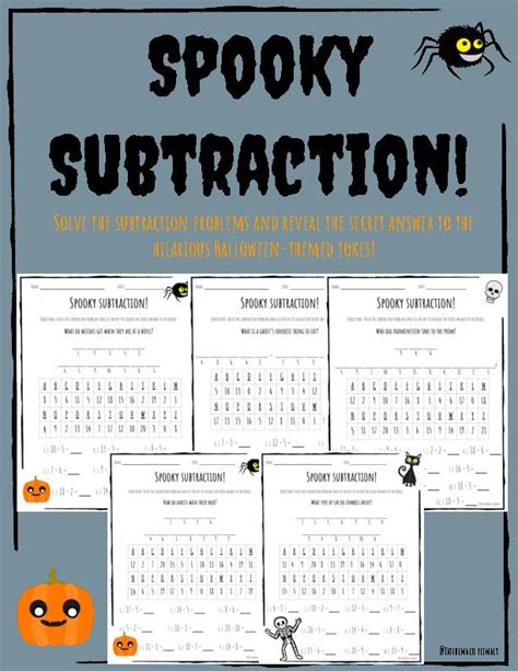 Spooky Halloween Subtraction Math Secret Riddle Worksheets Classful