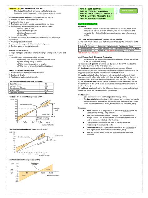 Finals Topic 1 Notes Cvp And Break Even Analysis Pdf Business