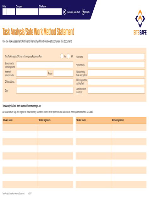 Task Analysis Safe Work Method Statement Fill And Sign Printable Template Online Us Legal Forms