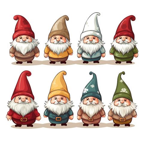 Premium Photo A Group Of Cartoon Gnomes With Different Colored Hats And Beards Generative Ai