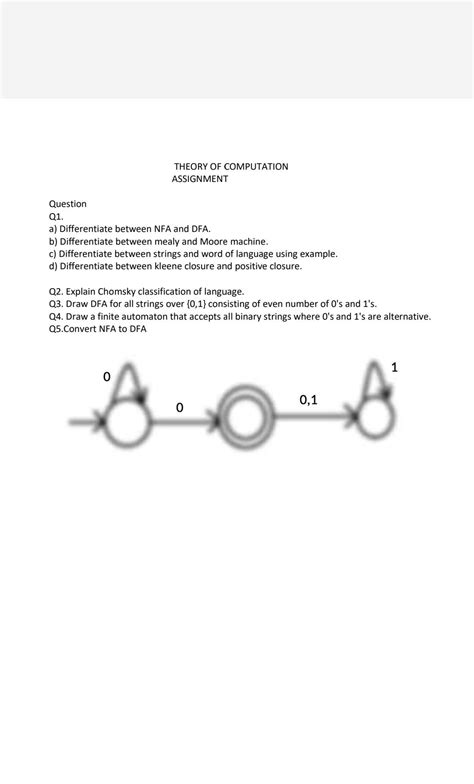 solved theory of computation assignment question q1 a