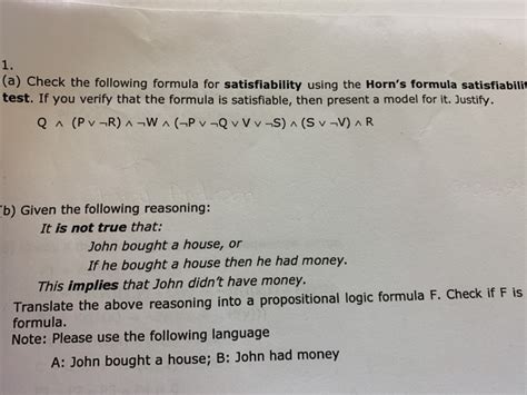 1 A Check The Following Formula For Satisfiability