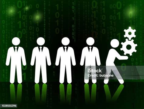 Bisnis Stick Figures Bangunan Pada Binary Code Black Background