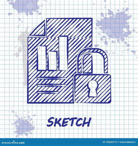 Sketch Line Document And Lock Icon Isolated On White Background File Format And Padlock Stock