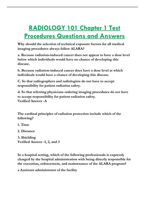 Radiology 101 Chapter 1 Test Procedures Questions And Answers Radiology 101 Stuvia Us