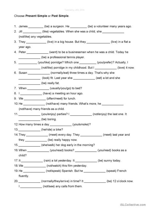 Present Simple Vs Past Simple Exercises Pdf With Answers - Design Talk