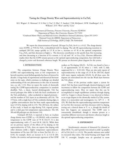 Pdf Tuning The Charge Density Wave And Superconductivity In Cu {x} Tas {2}