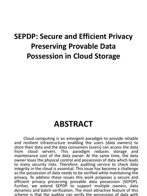 Sepdp Secure And Efficient Privacy Preserving Pdf Cloud Computing Computer Data Storage