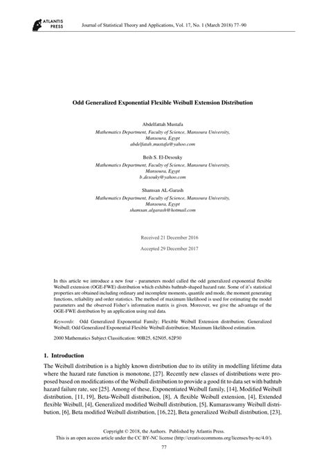 Pdf Odd Generalized Exponential Flexible Weibull Extension Distribution