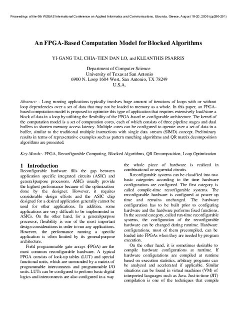 Pdf An Fpga Based Computation Model For Blocked Algorithms