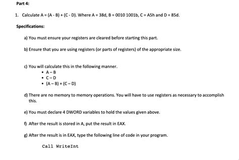Solved Part Calculate A A B C D Where A Chegg