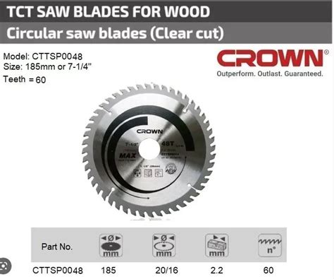 Crown Tct Circular Saw Blade For Wood 185mm 7 14 Inch 80t Model