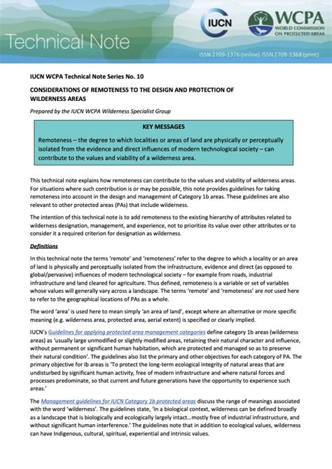 Iucn Wcpa Technical Note No 10 Considerations Of Remoteness To The Design And Protection Of