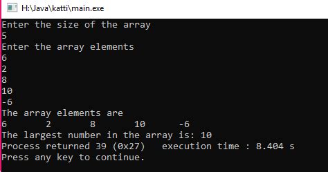 C Program To Find The Largest Element In The Array