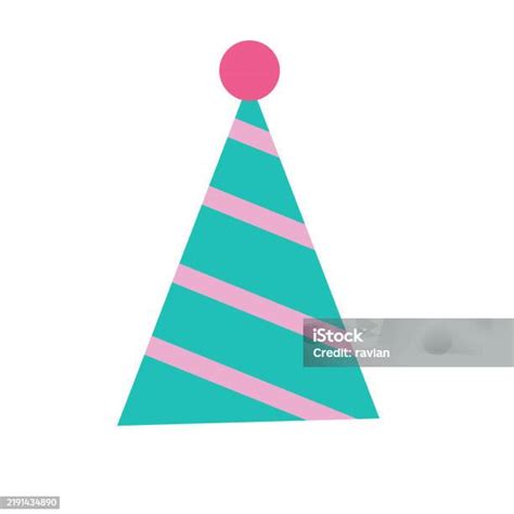 분홍색 줄무늬가 있고 위에 폼폼이 있는 청록색 파티 모자입니다 클래식 파티 액세서리 개인 장식품에 대한 스톡 벡터 아트 및 기타 이미지 개인 장식품 계절 귀여운