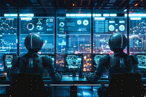 Ai Robots With Screens Displaying Real Time Data Analysis And Learning