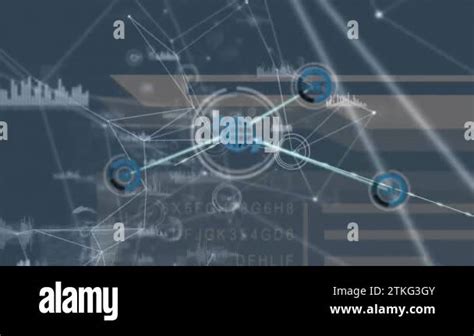 animation of connected dots and icons over graphs letters and numbers
