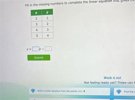solved fill in the missing numbers to complete the linear equation