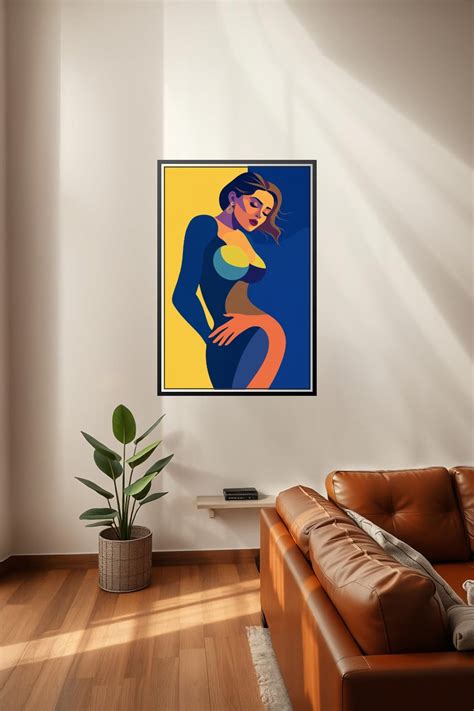 Cubist Pop Art Print Abstract Woman In Blue Modern Wall Decor