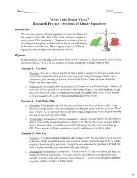 Project Systems Of Linear Equations What S The Better Value TPT