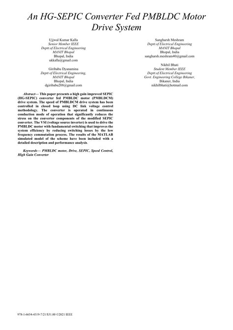 Pdf An Hg Sepic Converter Fed Pmbldc Motor Drive System