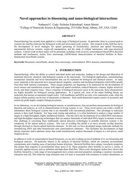 Pdf Novel Approaches To Biosensing And Nano Biological Interactions