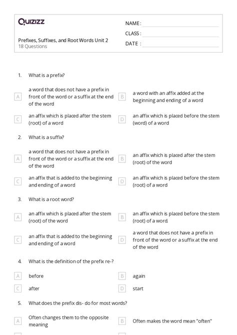 50 Determining Meaning Using Roots Prefixes And Suffixes Worksheets