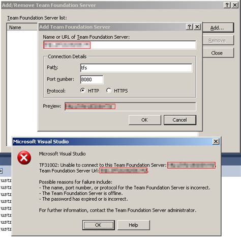 Visual Studio Can T Connect To Team Foundation Server Stack Overflow