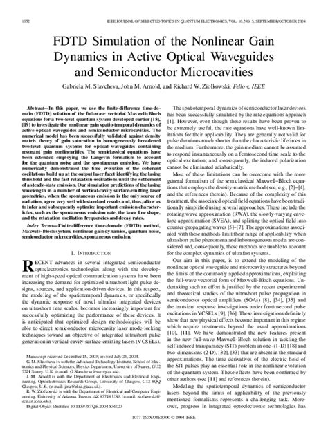 Pdf Fdtd Simulation Of The Nonlinear Gain Dynamics In Active Optical