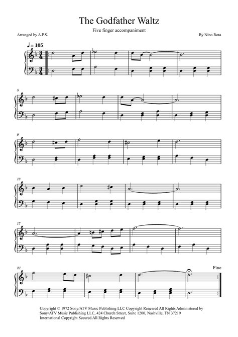 The Godfather Waltz Arr Aps By Nino Rota Sheet Music For Easy