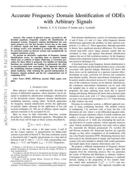 Pdf Accurate Frequency Domain Identification Of Odes With Arbitrary Signals