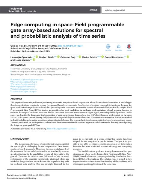 pdf edge computing in space field programmable gate array based solutions for spectral and