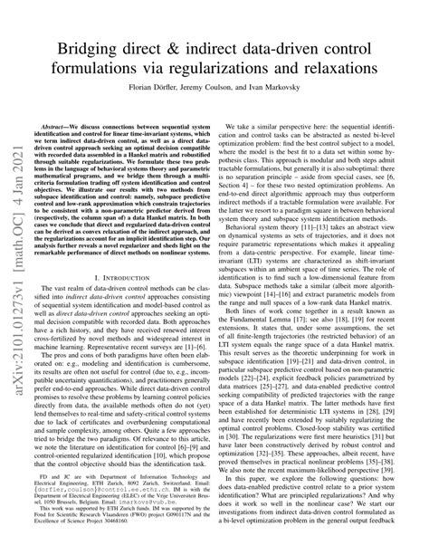 Pdf Bridging Direct And Indirect Data Driven Control Formulations Via Regularizations And