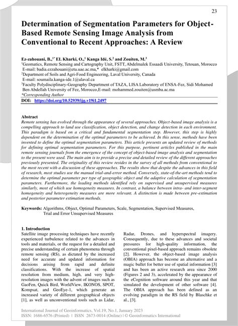 pdf determination of segmentation parameters for object based remote