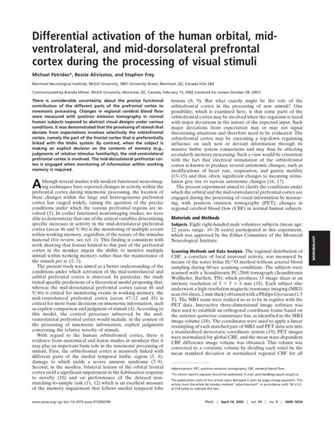 Pdf Differential Activation Of The Human Orbital Mid Ventrolateral