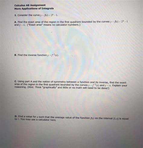 Solved Calculus AB Assignment More Applications Of Integrals Chegg
