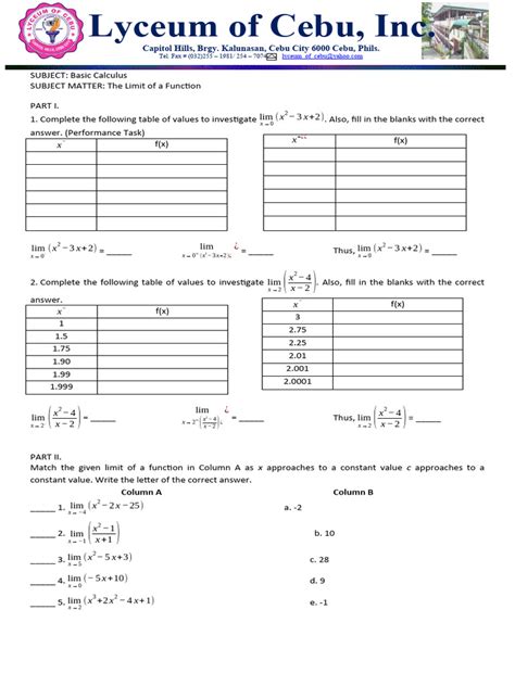 Week 1 Limit Of A Function Pdf Mathematical Analysis Mathematics