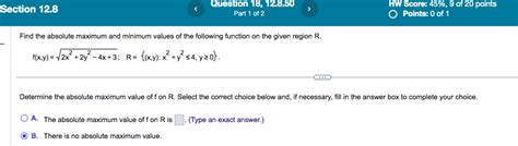 Solved Find The Absolute Maximum And Minimum Values Of The Chegg