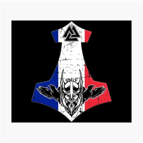 Impression photo Drapeau Français Viking Mjölnir Mythologie Dieu Thor