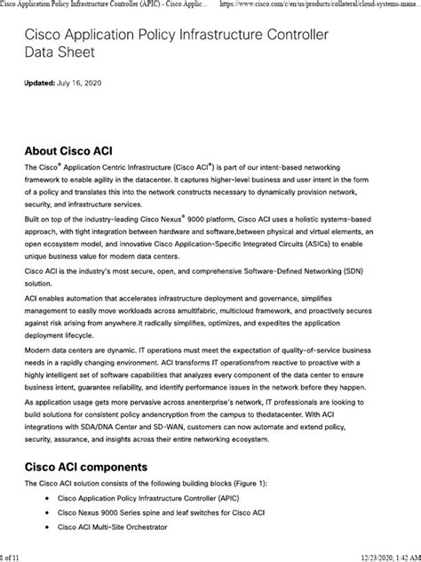 Cisco Application Policy Infrastructure Controller Data Sheet 1 Pdf Computer Science