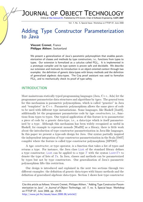 Pdf Adding Type Constructor Parameterization To Java