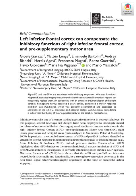 Pdf Left Inferior Frontal Cortex Can Compensate The Inhibitory