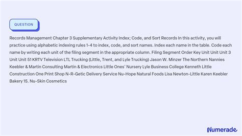Solved Records Management Chapter 3 Supplementary Activity Index Code